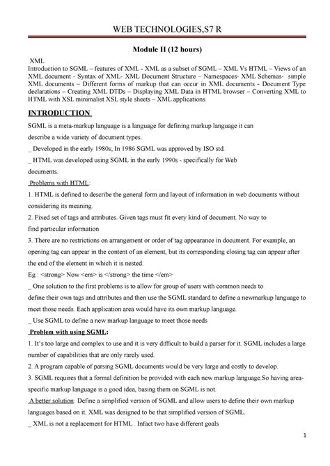 module 2 notes wt module ii 12 hours xml introduction to sgml