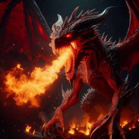 Roaring Dragon With Fiery Breath Stock Illustration Illustration Of