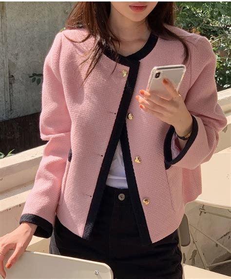 패션 바이 카카오 봄신상 겨울 트위드자켓 핑크 배색 하트버튼 긴팔 정장 재킷 트위드가디건 트위드재킷 하프코트 겨울코트 데이트룩 하객룩 반코트