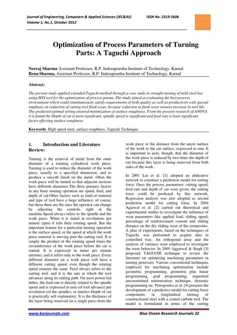 Pdf Optimization Of Process Parameters Of Turning Parts A Taguchi