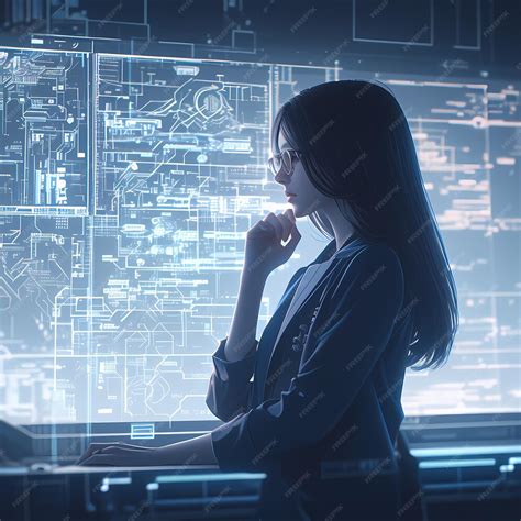 Thoughtful Woman Analyzing Data Flow Premium Ai Generated Image