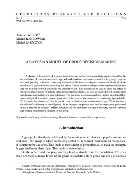 Pdf A Bayesian Model Of Group Decision Making