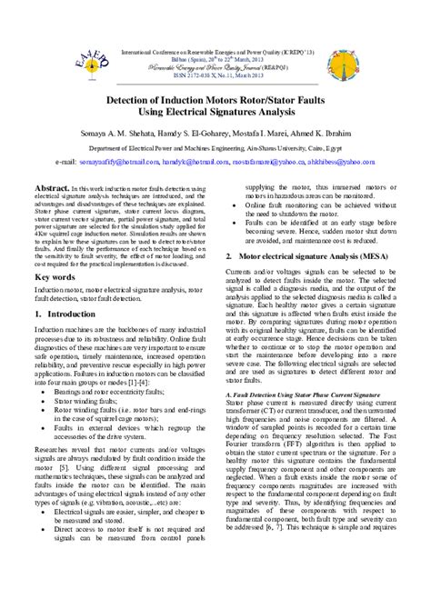 Pdf Detection Of Induction Motors Rotorstator Faults Using Electrical Signatures Analysis
