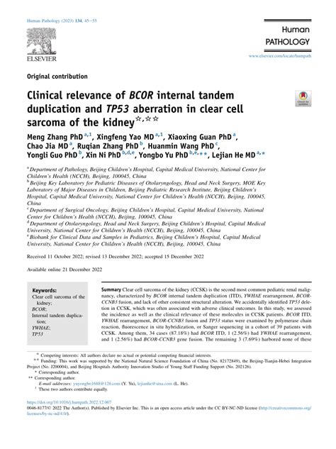 pdf clinical relevance of bcor internal tandem duplication and tp53