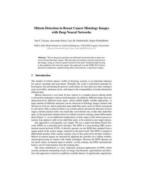 Pdf Mitosis Detection In Breast Cancer Histology Images With