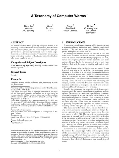 2003 A Taxonomy Of Computer Worms Pdf Denial Of Service Attack