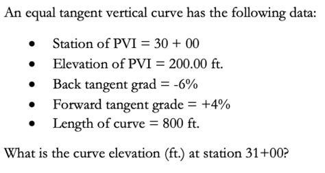 Solved An Equal Tangent Vertical Curve Has The Following Chegg