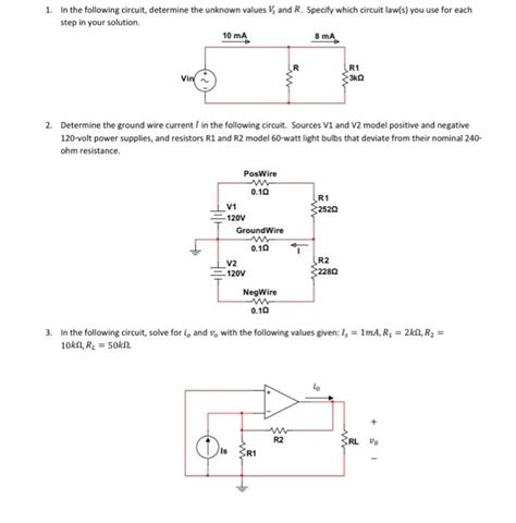 Solved In The Following Circuit Determine The Unknown Chegg