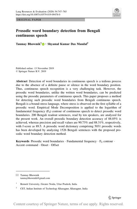 prosodic word boundary detection from bengali continuous speech