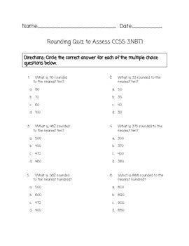 Rounding Quiz By Tara Barrows Teachers Pay Teachers