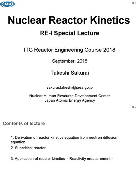Nuclear Reactor Kinetics Re I Special Lecture By Takeshi Sakurai Pdf Nuclear Reactor Neutron