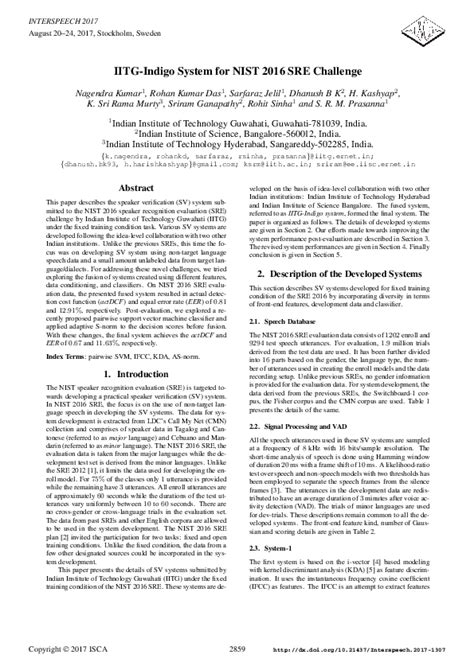 Pdf Iitg Indigo System For Nist 2016 Sre Challenge Sarfaraz Jelil