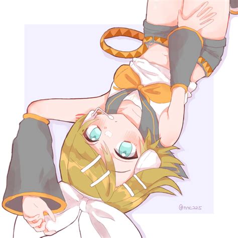 Nnc225 Kagamine Rin Vocaloid Highres 1girl Aqua Eyes Arm Above Head Bare Shoulders