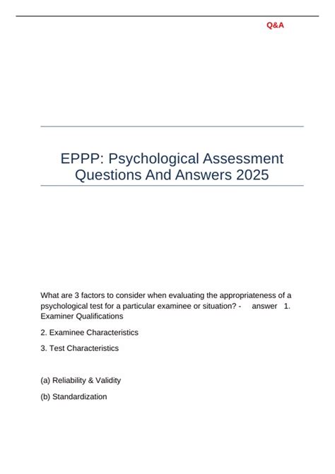 Eppp Psychological Assessment Questions And Answers 2025 Eppp Stuvia Us