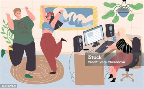 플랫 만화 캐릭터 친구 에 홈 파티 에 행복 한 분위기 벡터 일러스트 디자인에 대한 스톡 벡터 아트 및 기타 이미지 디자인 만화 벡터 Istock