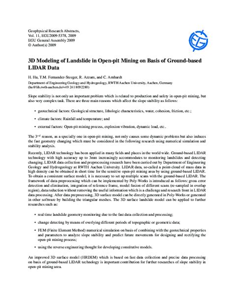 pdf 3d modeling of landslide in open pit mining on basis of ground