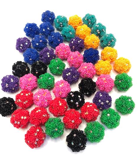 Flower Bead Colorful Flowers With Rhinestones Clay Flower Beads 20mm R