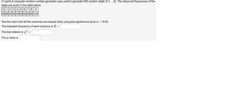 Solved 1 Point A Computer Random Number Generator Was Used