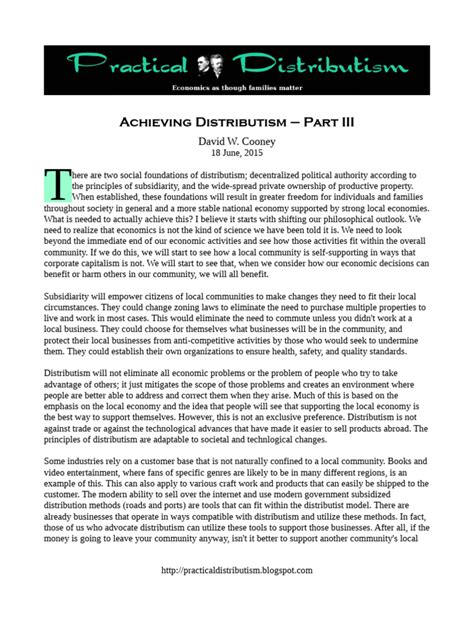 Achieving Distributism Part 3 Pdf Economies