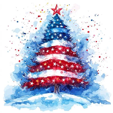 Patriotic Christmas Tree Clipart Usa Flag Watercolor Digital Download