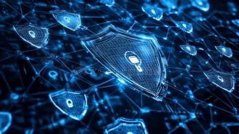 Blue Glowing Shields With Lock Icons Interconnected In A Digital