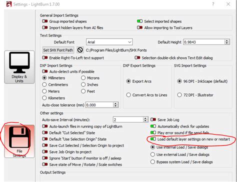 Document Listing The Factory Layer Settings Values LightBurn