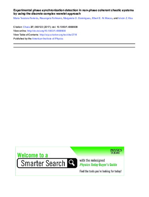Pdf Experimental Phase Synchronization Detection In Non Phase Coherent Chaotic Systems By