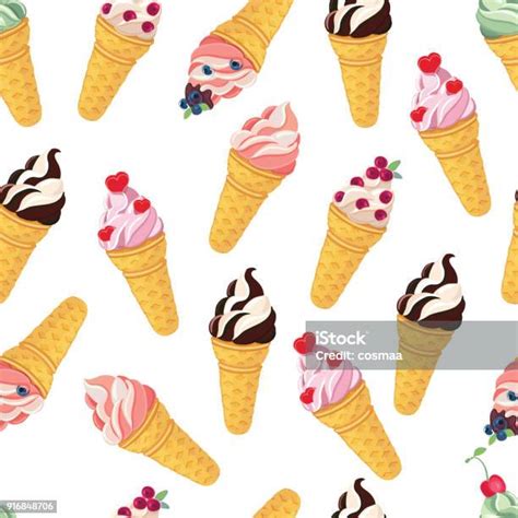 아이스크림 콘 완벽 한 패턴입니다 아이스크림 콘 흰색 배경에 고립입니다 아이스크림 콘 배경입니다 완벽 한 배경 0명에 대한 스톡 벡터 아트 및 기타 이미지 Istock