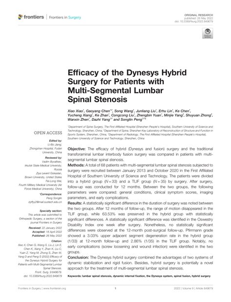 Pdf Efficacy Of The Dynesys Hybrid Surgery For Patients With Multi