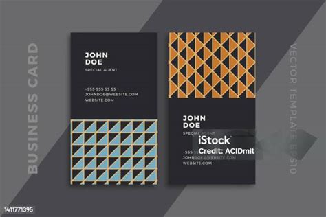 우아한 추상 명함 수직 어두운 템플릿 예술적 기하학적 패턴의 현대 기업 문구 모형 샘플 텍스트가있는 깨끗하고 간단한 벡터 편집
