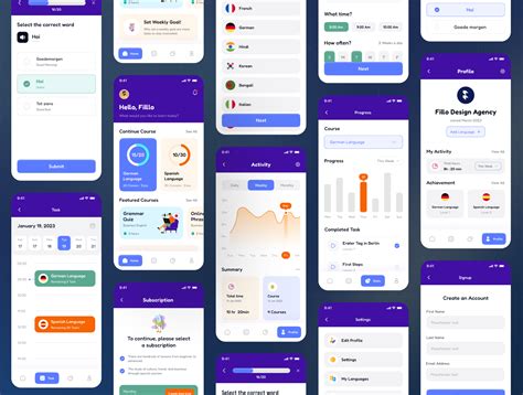 Filllo Language Learning App UI Kit Figma IOS Language Learning App UI Kit Learning Languages
