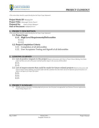 Project Closure Template V3 0 Doc