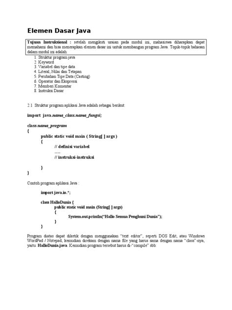 Elemen Dasar Java Pdf