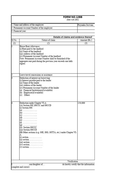Employee Tax Form 12bb Details Pdf Personal Finance Taxes