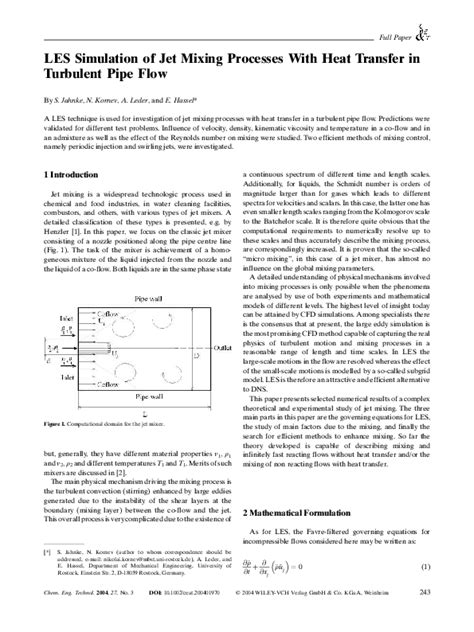 Pdf Les Simulation Of Jet Mixing Processes With Heat Transfer In Turbulent Pipe Flow
