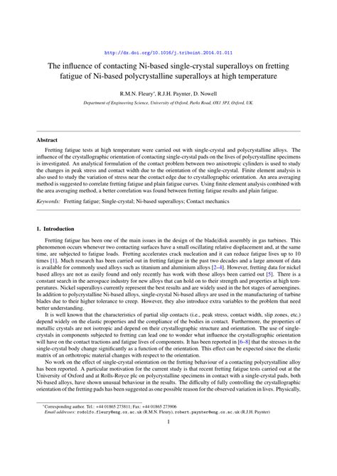 Pdf The Influence Of Contacting Ni Based Single Crystal Superalloys