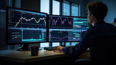 Premium Ai Image Analyst Reviewing Data On Multiple Computer Screens