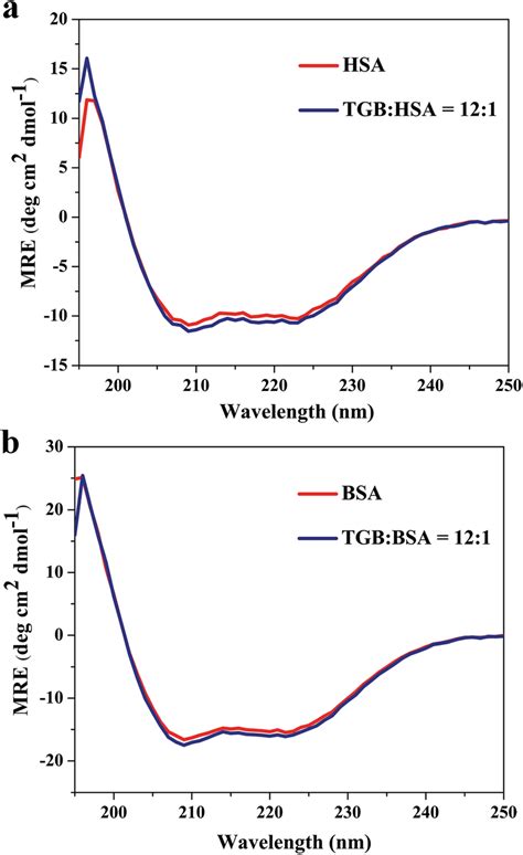Cd Spectra Of Hsa A And Bsa B With Or Without Tgb At Ph 740 And