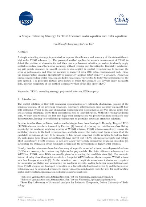 Pdf A Simple Extending Strategy For Teno Scheme Scalar Equation And Euler Equations