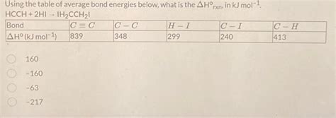 Solved Using the table of average bond energies below, what | Chegg.com