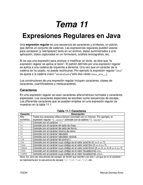 Tema 11 Expresiones Regulares En Java Tema 11 Expresiones Regulares En Java Una Expresión