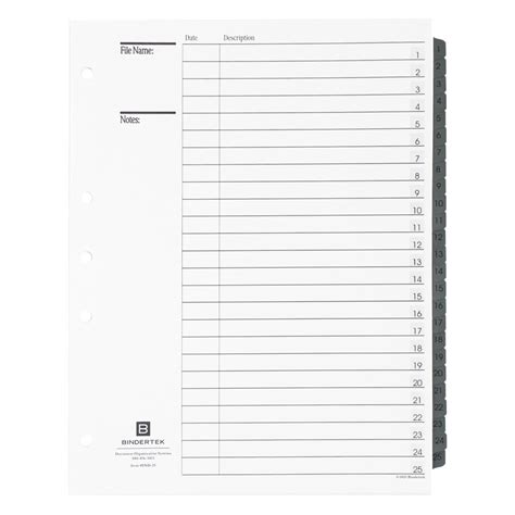 Numeric Index Tab Dividers 1 25 Tab Set Bindertek