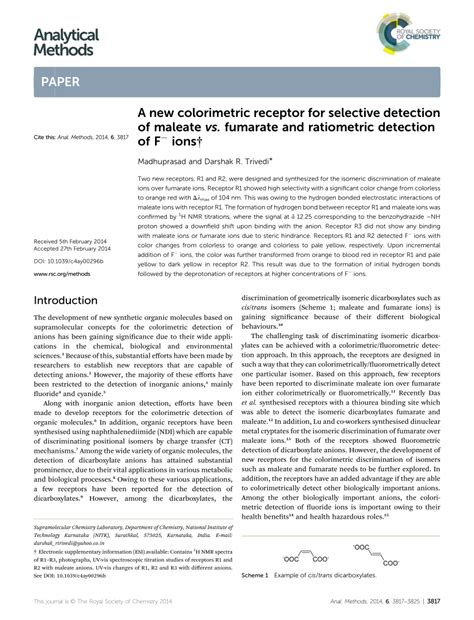 Pdf A New Colorimetric Receptor For Selective Detection Of Maleate Vs