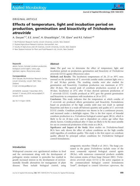 Pdf Effects Of Temperature Light And Incubation Period On Production Germination And