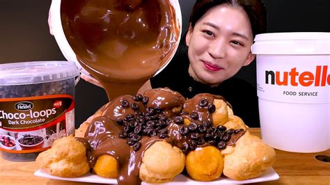🍫nutella Cream Puff😍누텔라 폭탄 악마의 잼 누텔라에 빠진 베이비 슈and찹쌀 도넛 먹방 Tous Les Jours Sweet Rice Donut