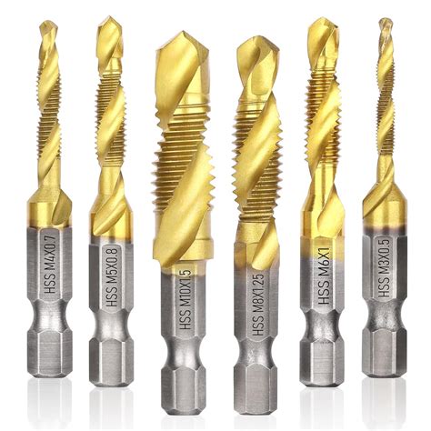 Drill Tap Set Valkynos 6 Packs Titanium Plated Combination Taps Drill