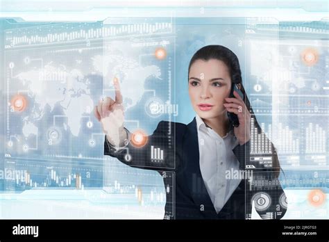 Future Technology With Holographic Interface Futuristic Business Woman