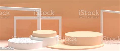 포디움 배너 무대 기하학적 모양과 복사 공간 3d 렌더링노란색 배경에 실린더 개념 최소 프레임 사각형 상자 3차원 형태에 대한