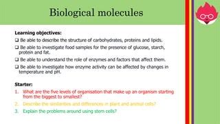 IGCSE Biology Edexcel 9 1 Biological Molecules PPT