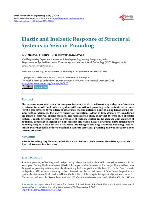 Pdf Elastic And Inelastic Response Of Structural Systems In Seismic Pounding